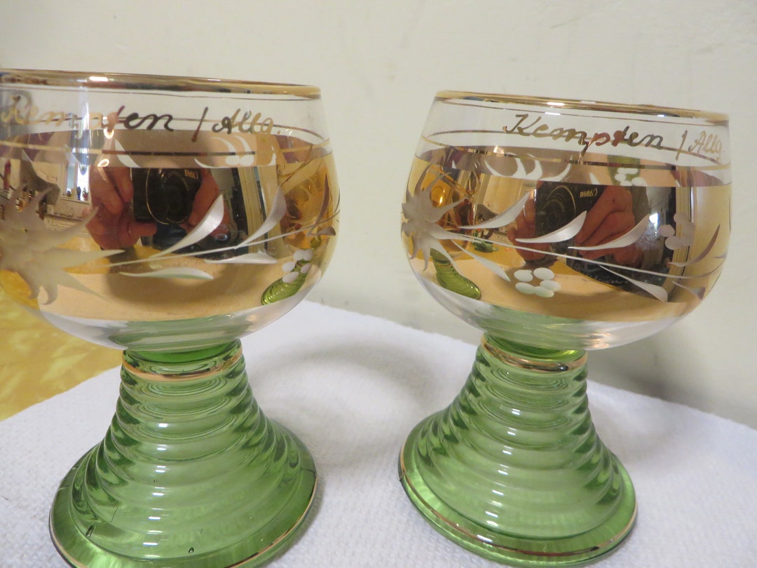 Vintage Roemer or Rummer Glass Wine Glasses, Green Beehive Base, Gold ...