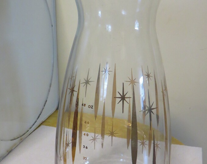 Vintage Pyrex Clear Glass Carafe With Gold Starburst Accents, With Lid ...