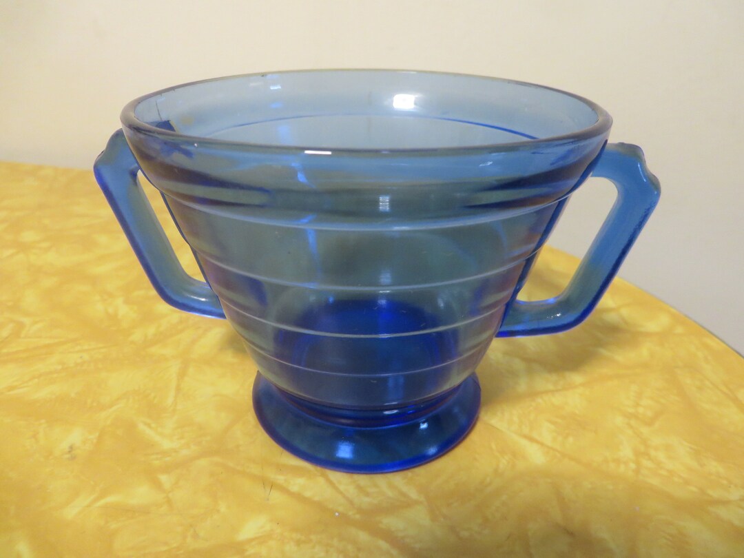Vintage Hazel Atlas Depression Glass Moderntone Cobalt Blue Sugar Bowl ...