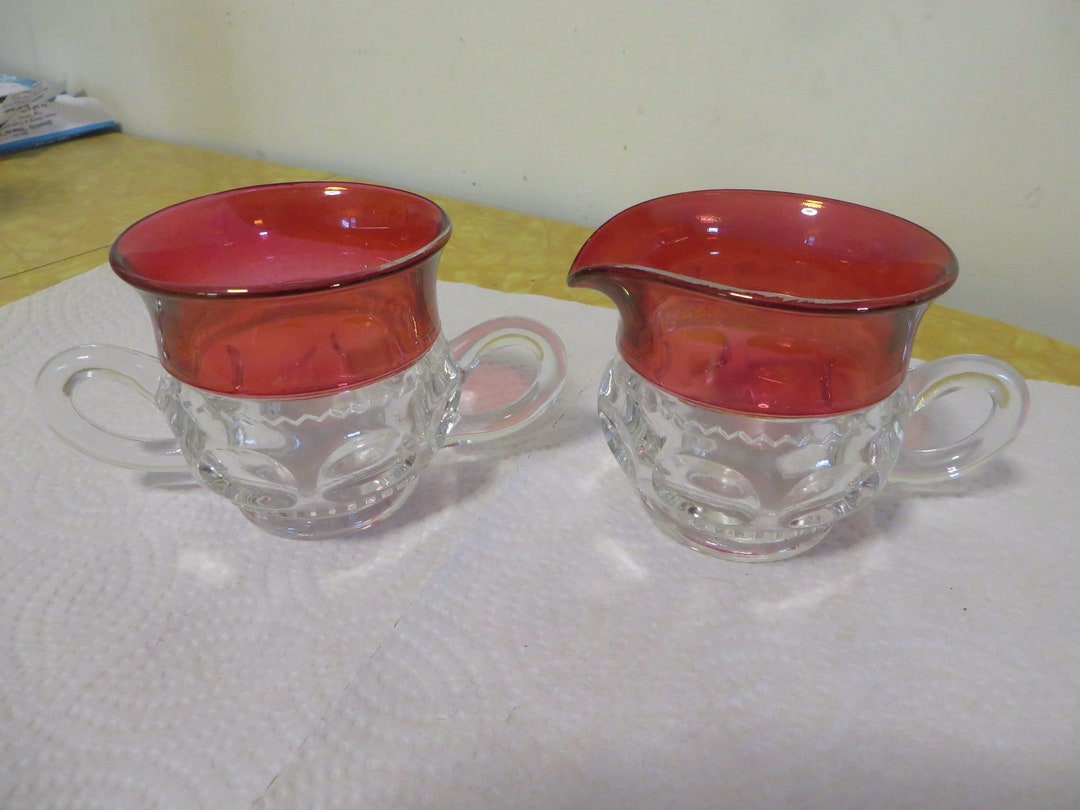 Set of Kings Crown Thumbprint Ruby Flash Creamer and Sugar Bowl - Etsy