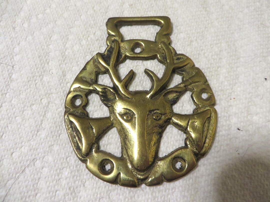 Vintage Horse Brass Medallion Stag Head With Trumpets - Etsy