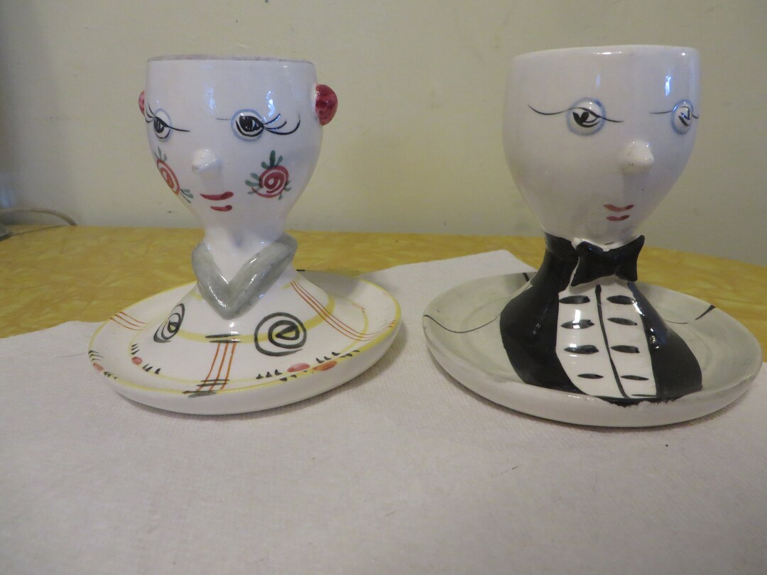 Vintage Napco Man and Woman Anthropomorphic Egg Cups, Missing Hat ...