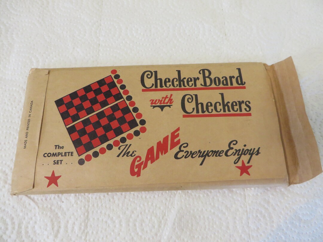 Vintage Mail Pocket Sized Cardboard Travel Checker Board With Checkers ...