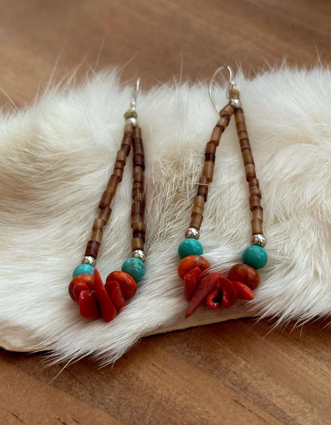 Southwestern Turquoise, Spiny Oyster and Heishi Shell Earrings Navajo ...