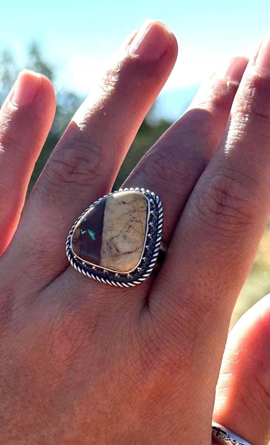 Natural Royston Turquoise Ribbon and Sterling Silver Adjustable Ring by ...