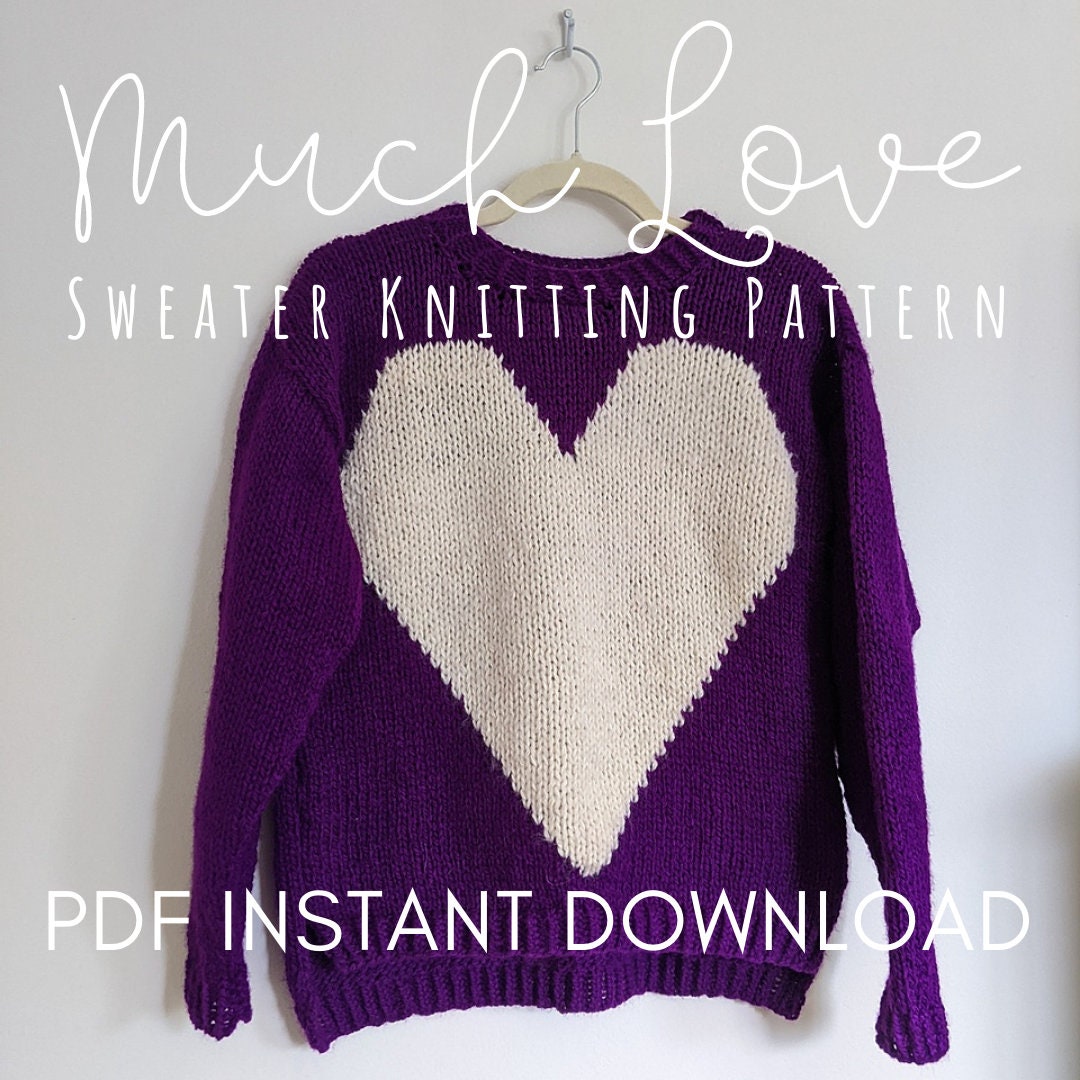Much Love Sweater Knitting Pattern | Adult Jumper | Plus Size | Heart ...