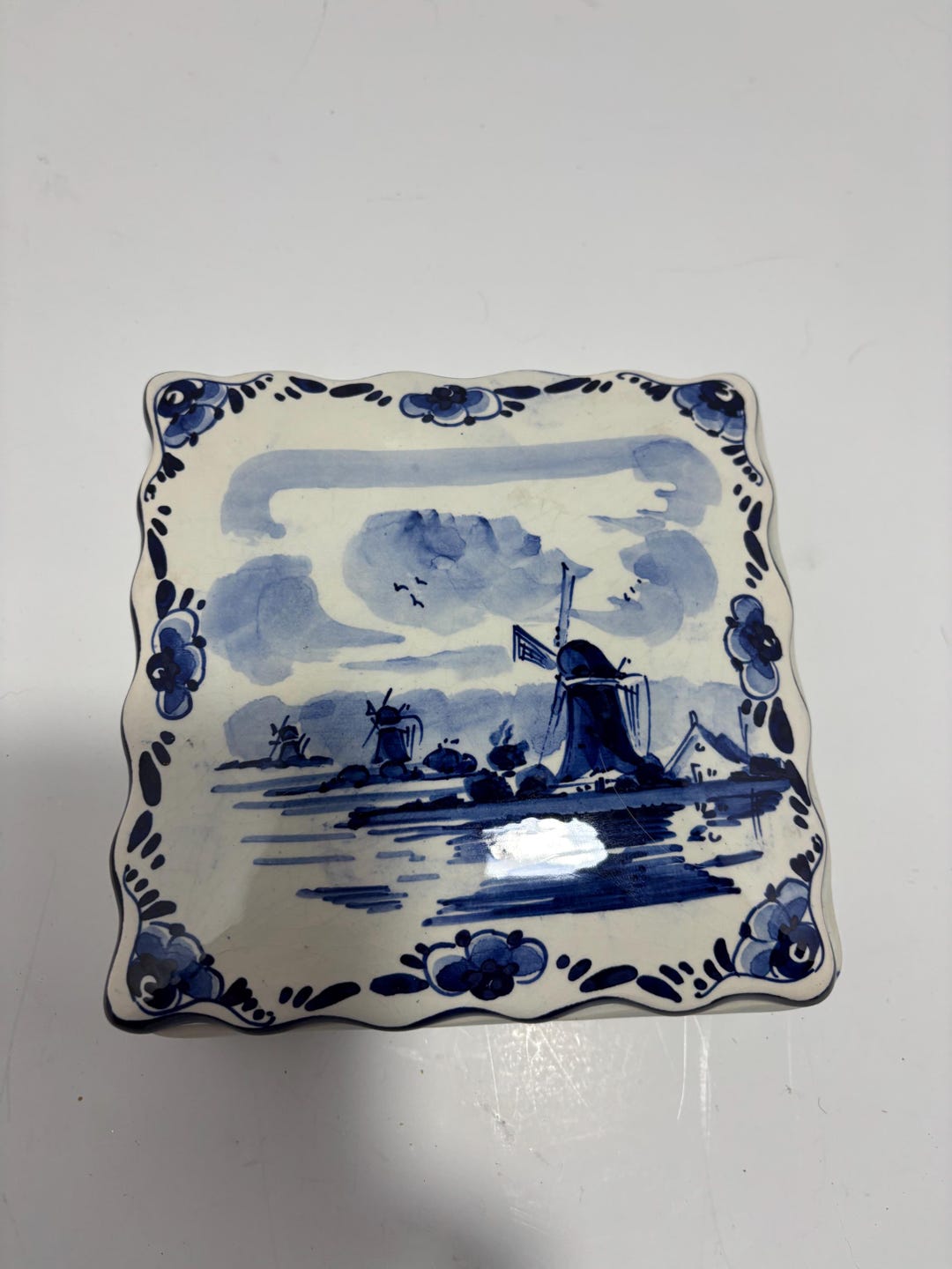 Vintage Square Delft Blue Hand-painted Ceramic Trinket Box - Etsy