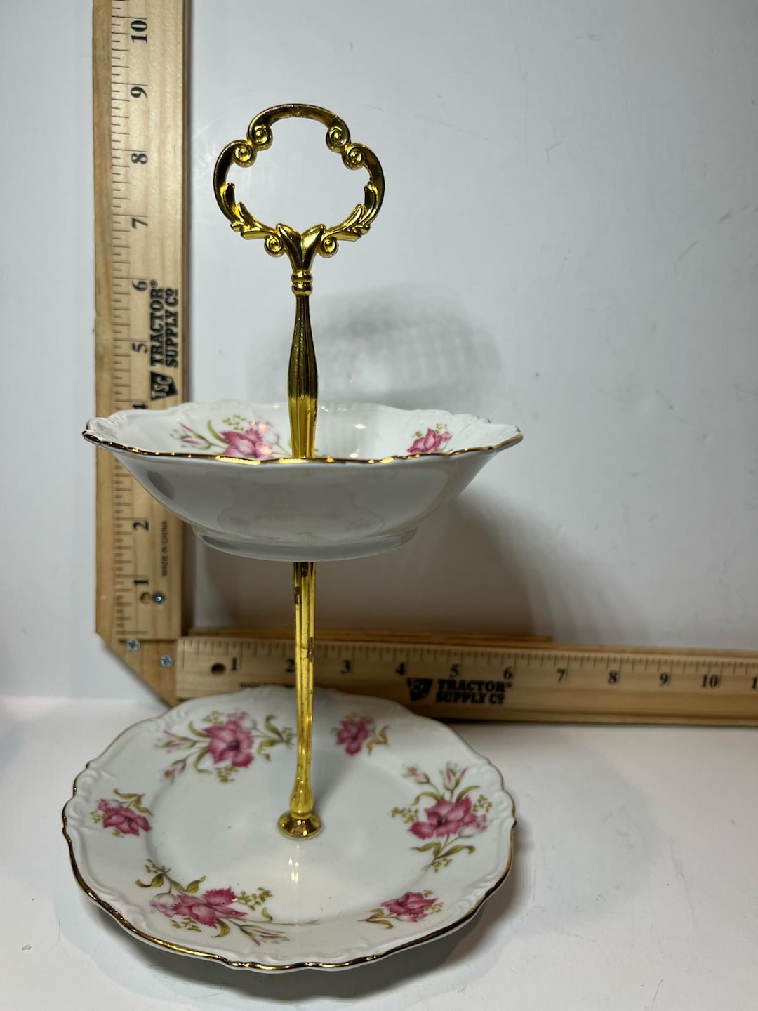 Vintage Bavaria Shelley 2 Tier Porcelain Serving Tray Floral Gold Stand ...
