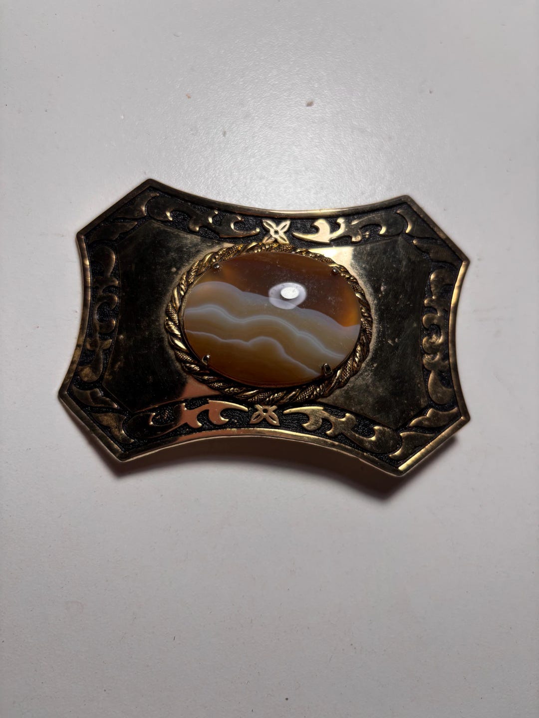 Large Western Belt Buckle With Agate | Gold-tone Boho Oversized Brass ...