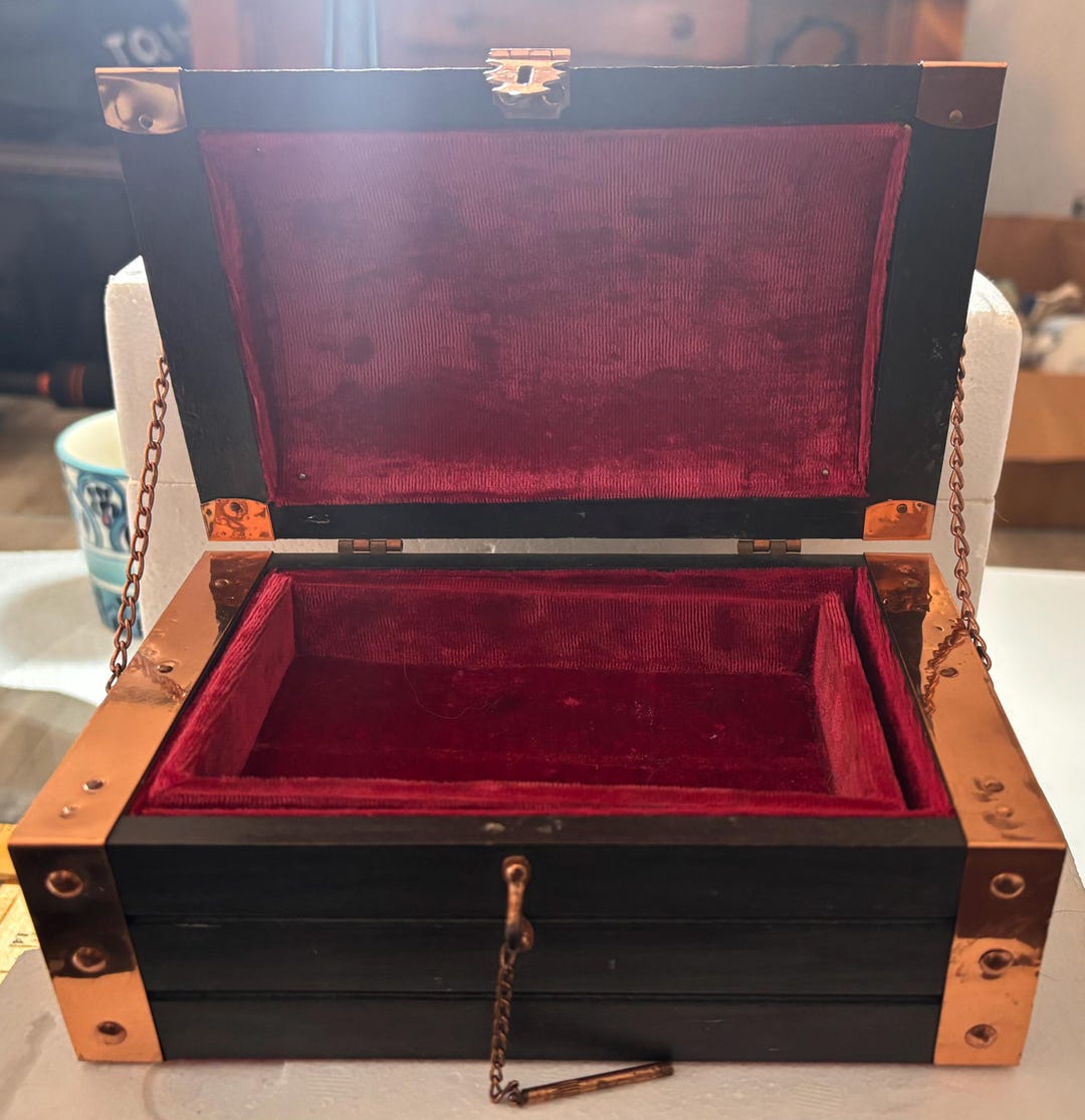 Vintage Wooden Treasure Chest With Copper Jewelry/music Box Music Not ...