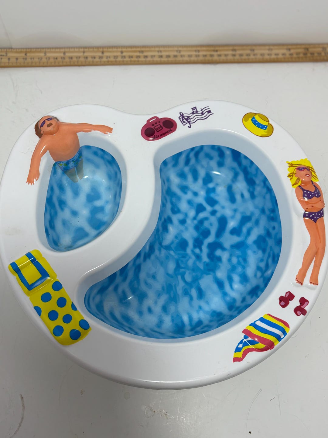 Vintage Pool Party Chip & Dip Bowl – 80s 90s Novelty Ceramic Serving ...