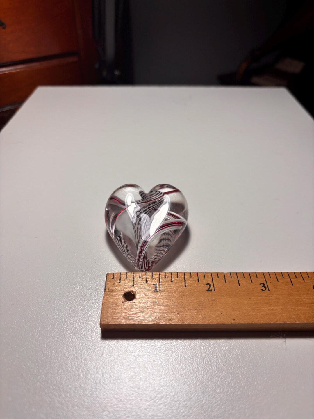 Studio Art Glass Heart Paperweight | Latticinio* Swirls | Attr. Steven ...