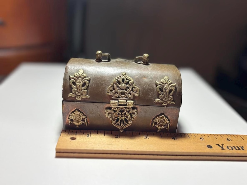 Antique Miniature Copper and Brass Velvet-lined Treasure Chest Box - Etsy