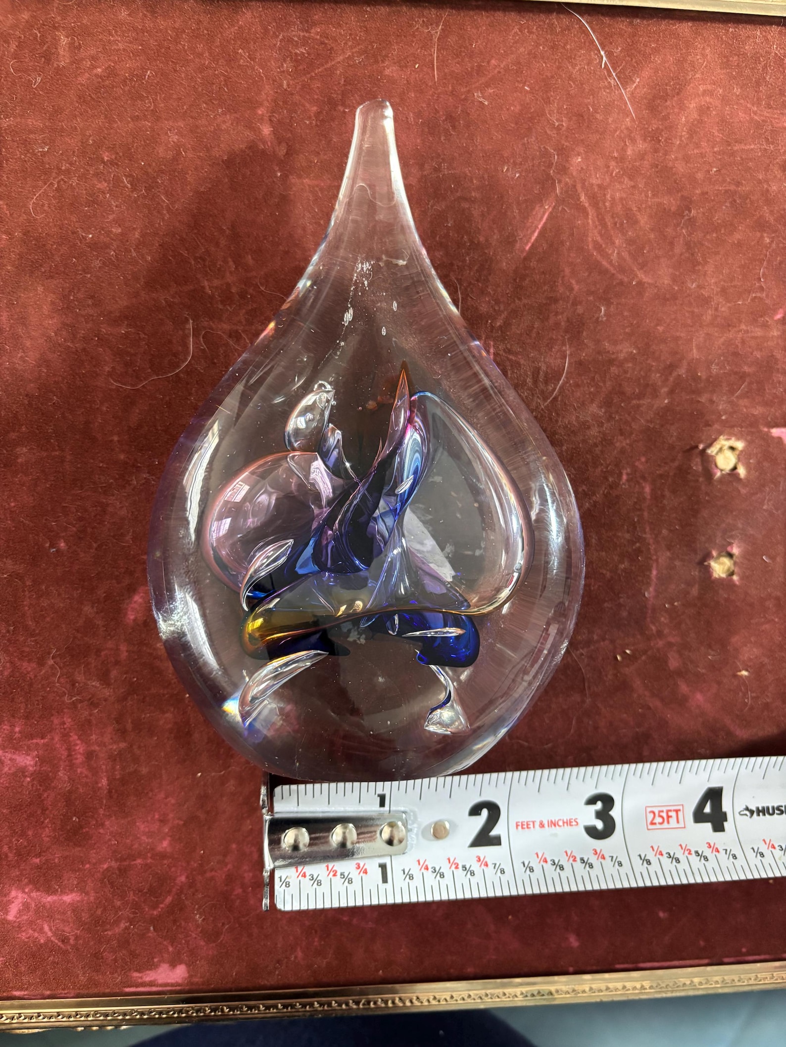 Original Adam Jablonski Poland Art Glass Teardrop Paperweight - Blue ...