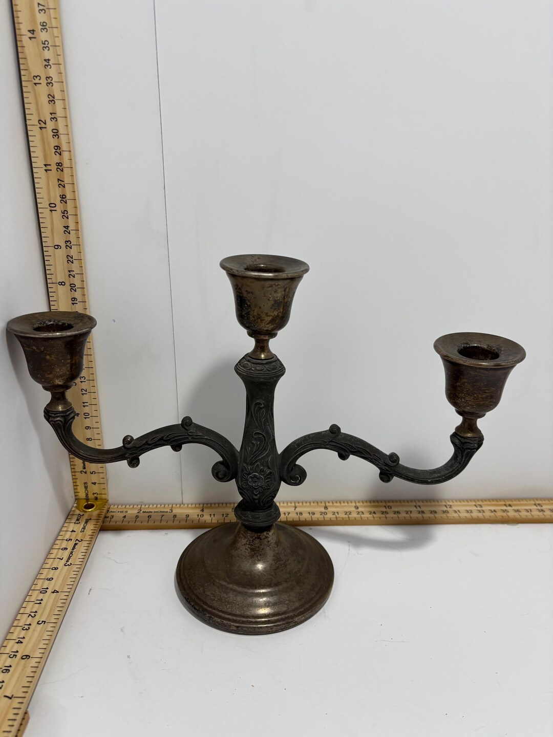 Vintage Sheridan Silver on Copper Candelabra - 8” Engraved Bottom, 3 ...