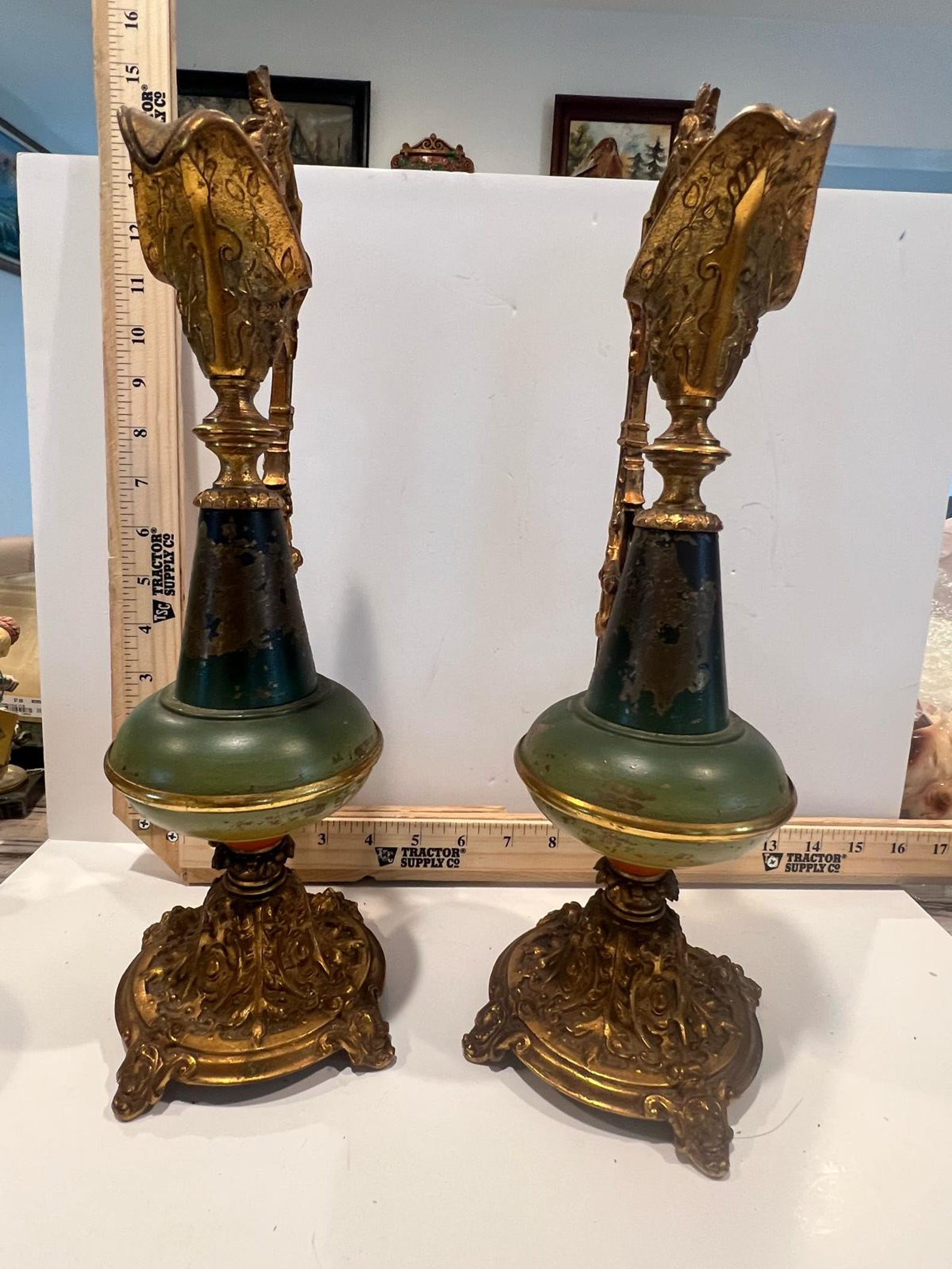 Antique Ornate Gilt Bronze Ewer Vases Pair Decorative Victorian Style ...