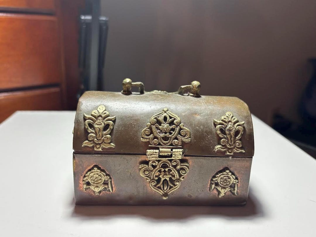 Antique Miniature Copper and Brass Velvet-lined Treasure Chest Box - Etsy