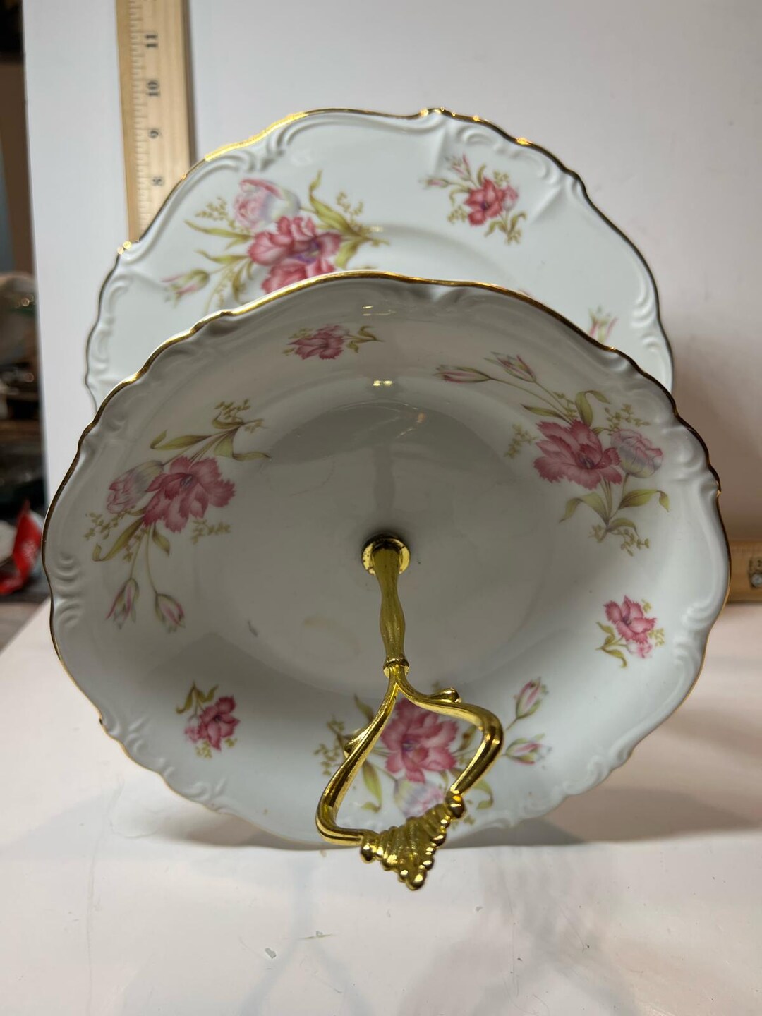 Vintage Bavarian Two Tier Porcelain Serving Stand Floral Gold Trim ...