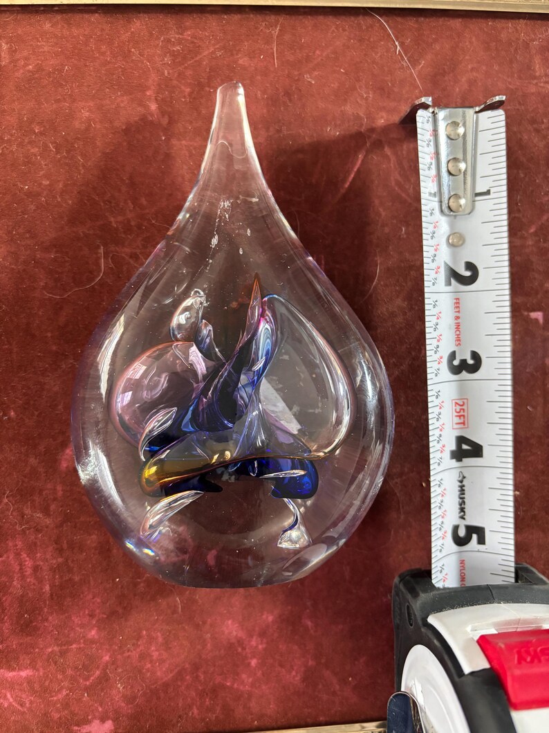 Original Adam Jablonski Poland Art Glass Teardrop Paperweight - Blue ...