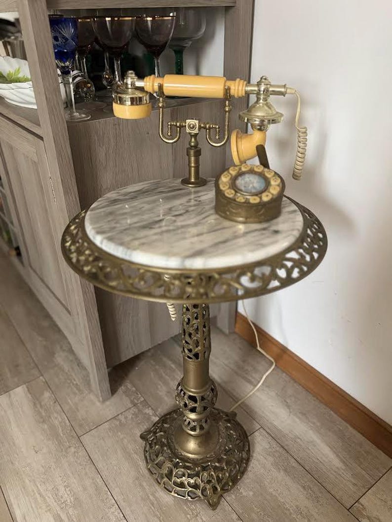 Vintage Marble Top Brass Telephone Table - Etsy