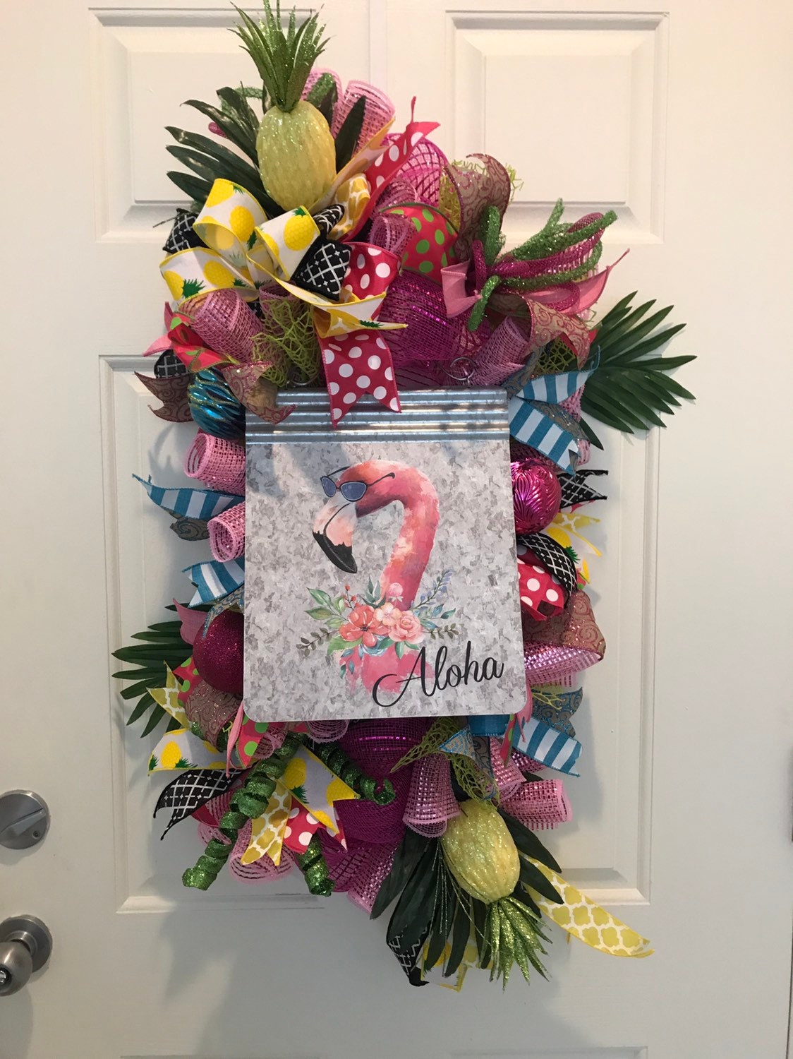 Flamingo Wreath, Aloha Wreath, Tropical Wreath Summer Wreath, Pineapple ...