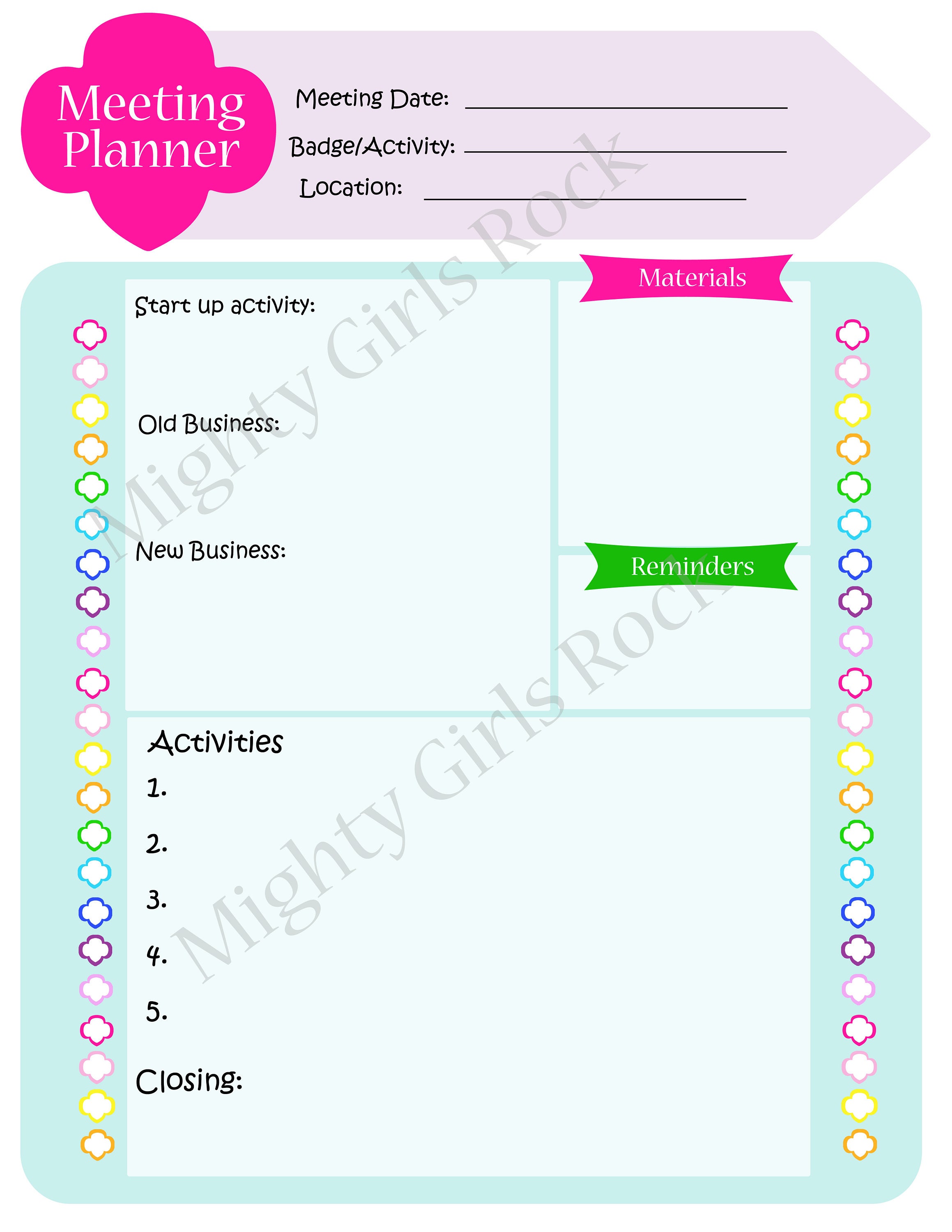 Troop Meeting Planner Printable Sheet - Etsy