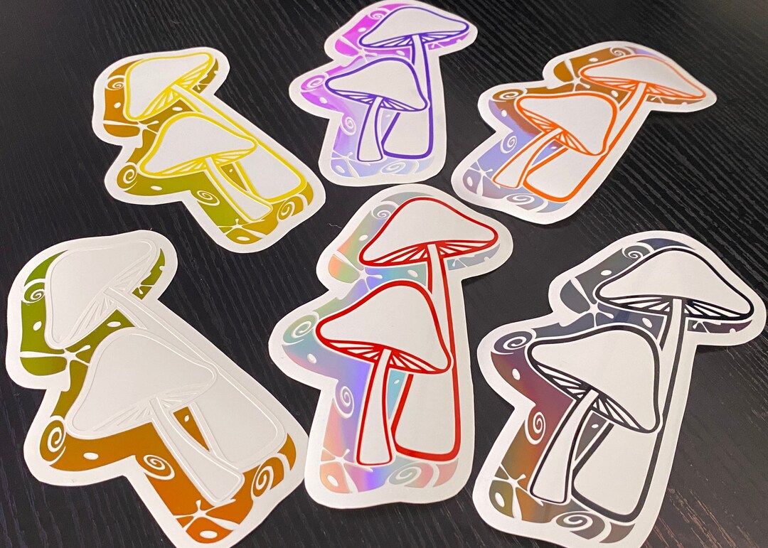 Psychedelic Mushroom Decal, Trippy Shroom Sticker, Holographic Vinyl ...
