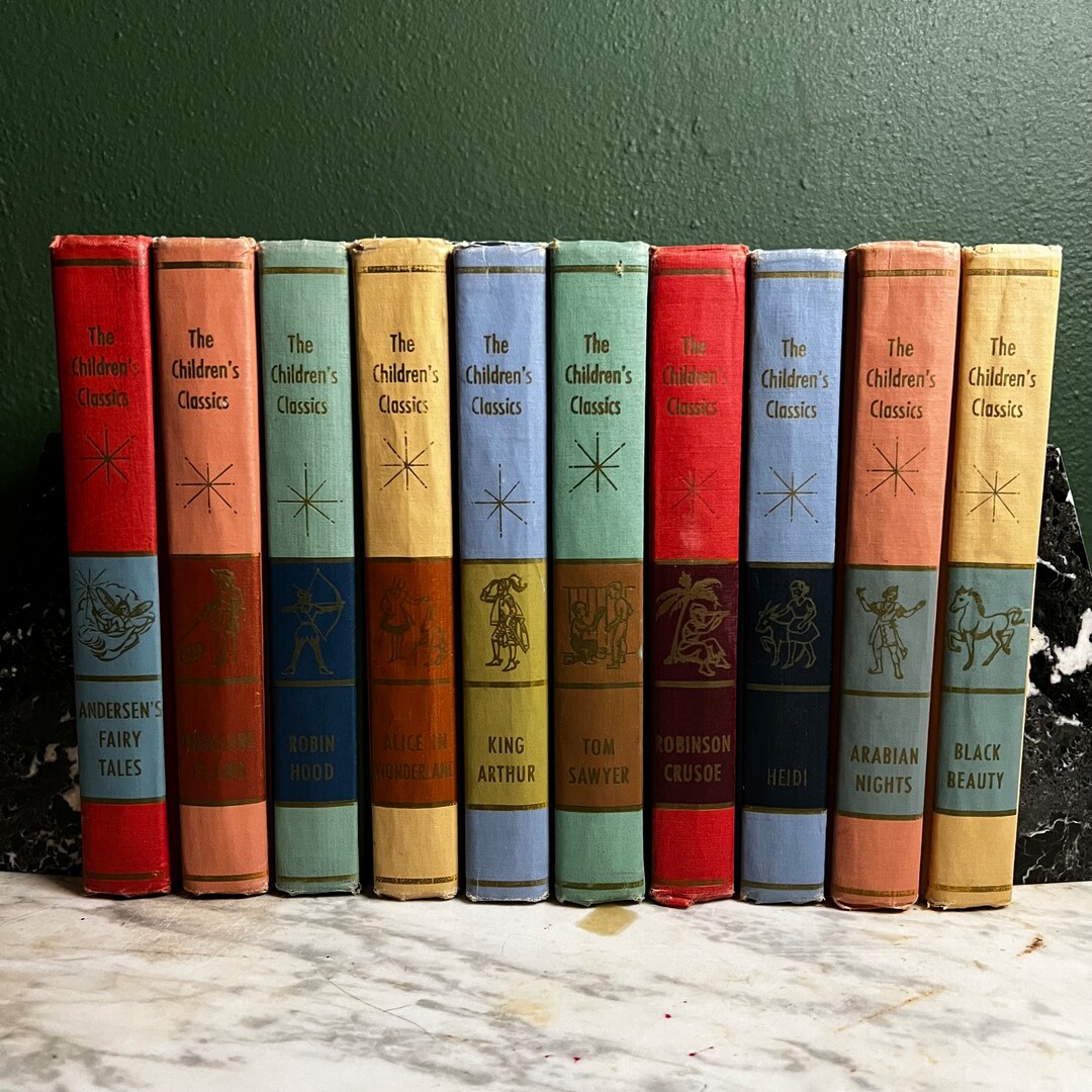 Vintage Childrens Book Set, Rainbow Color Spine Book Collection - Etsy