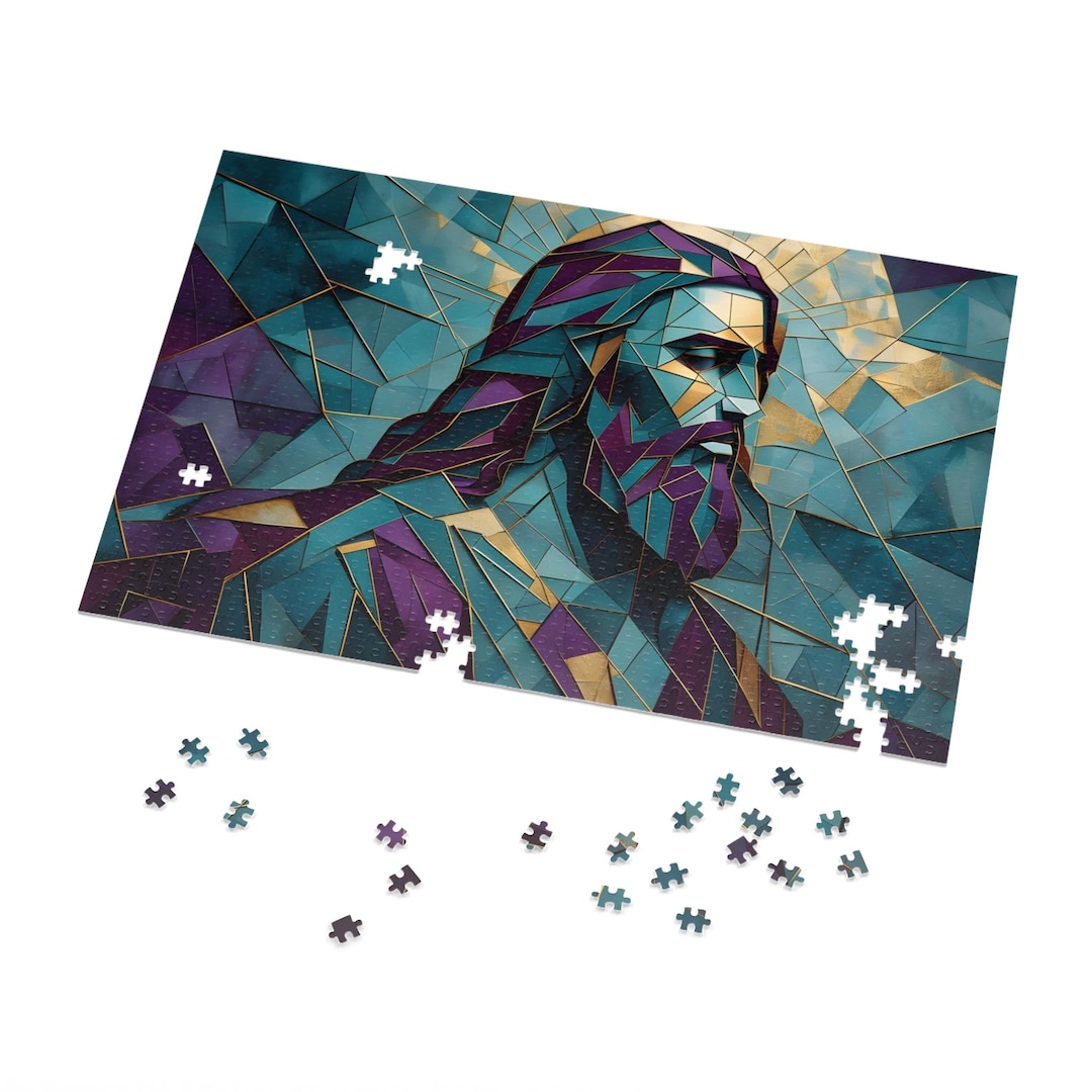 Geometric Artwork of Jesus Jig Saw Puzzle, Featuring Vibrant Colors and ...