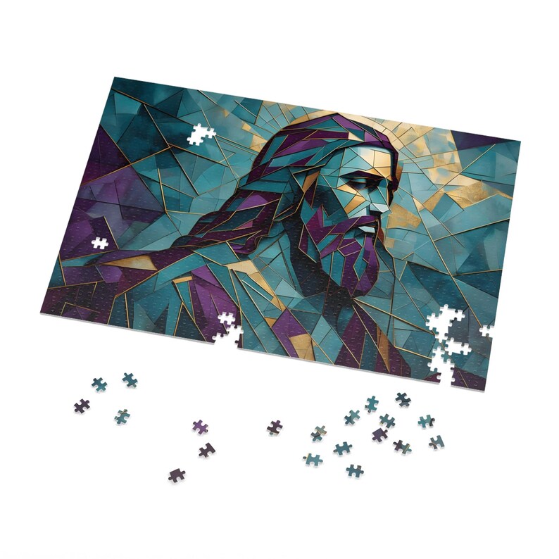 Geometric Artwork of Jesus Jig Saw Puzzle, Featuring Vibrant Colors and ...