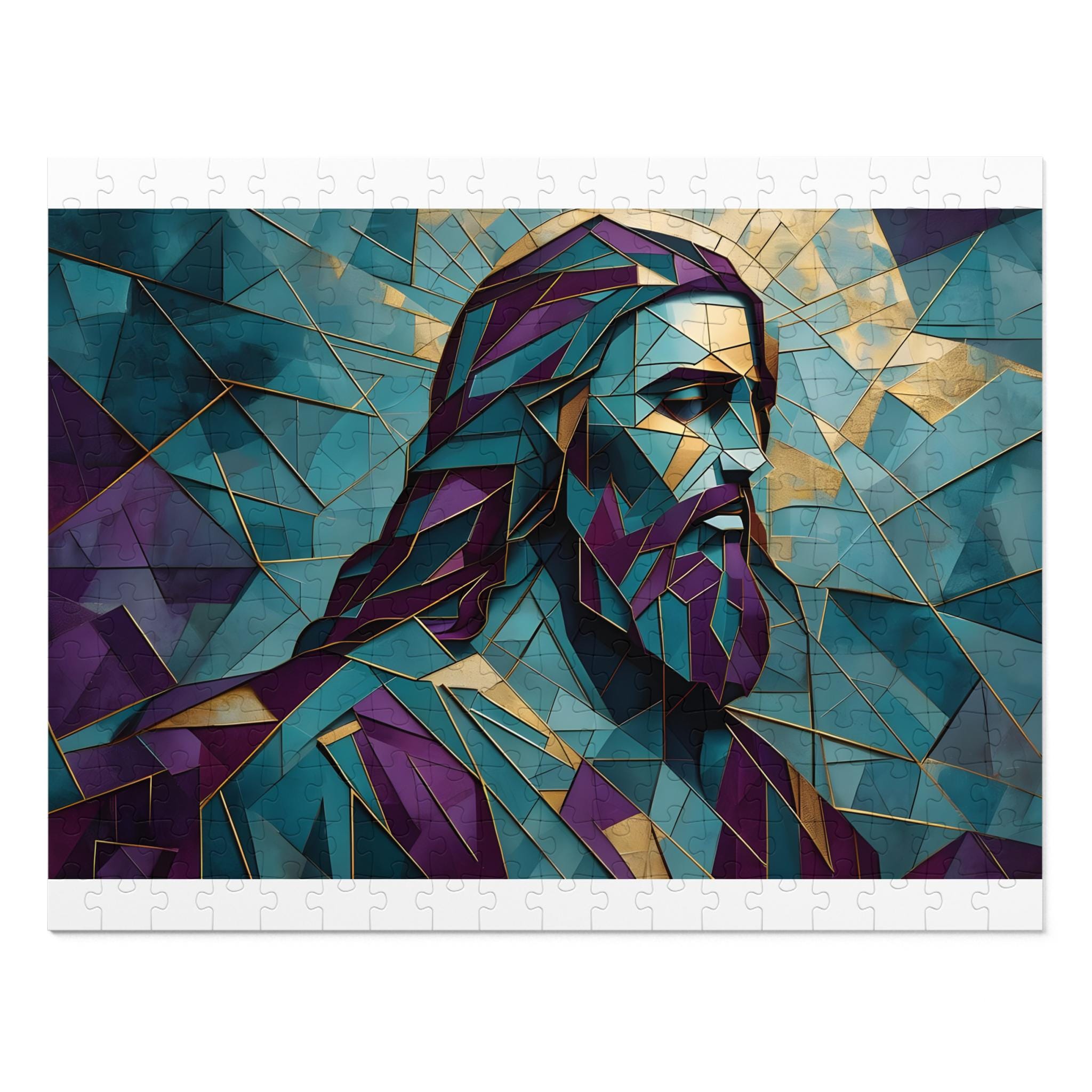 Geometric Artwork of Jesus Jig Saw Puzzle, Featuring Vibrant Colors and ...