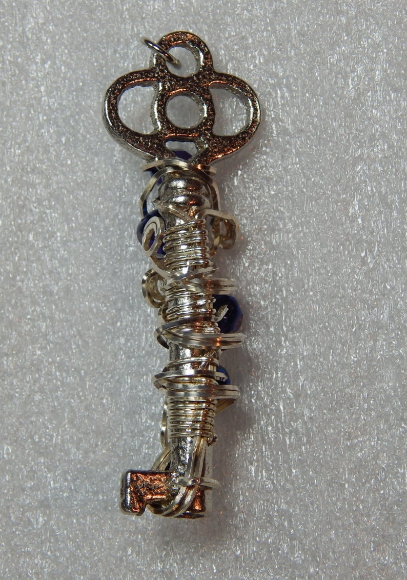 Old Fashioned Silver Color Metal Key Pendant Wire Wrapped With Sterling ...