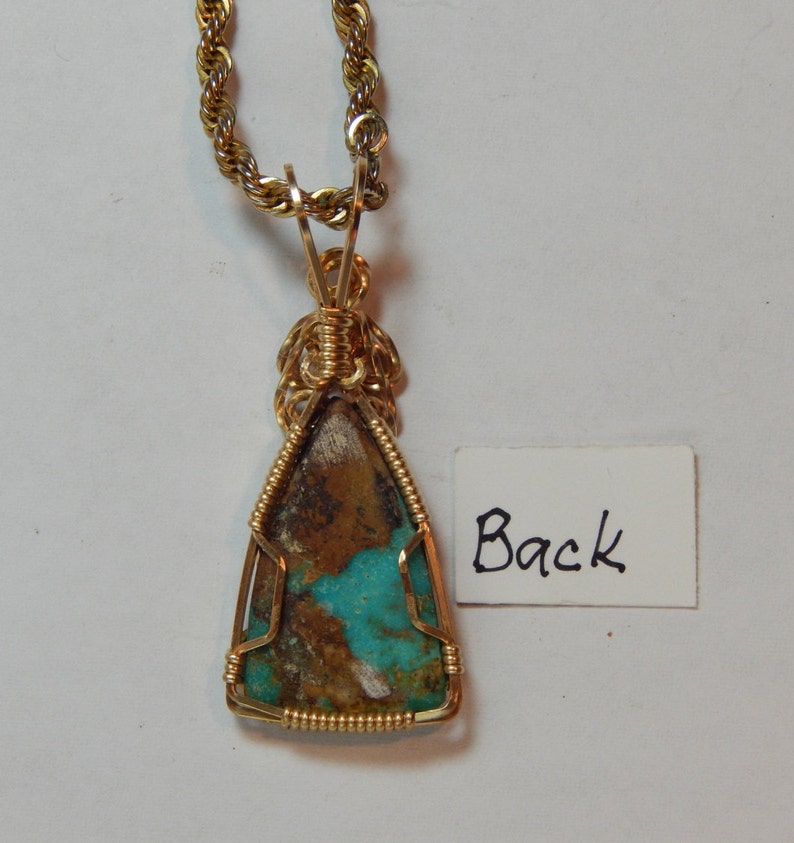 Natural Blue Green Turquoise in Matrix Rock Wire Wrapped in Gold Fill ...