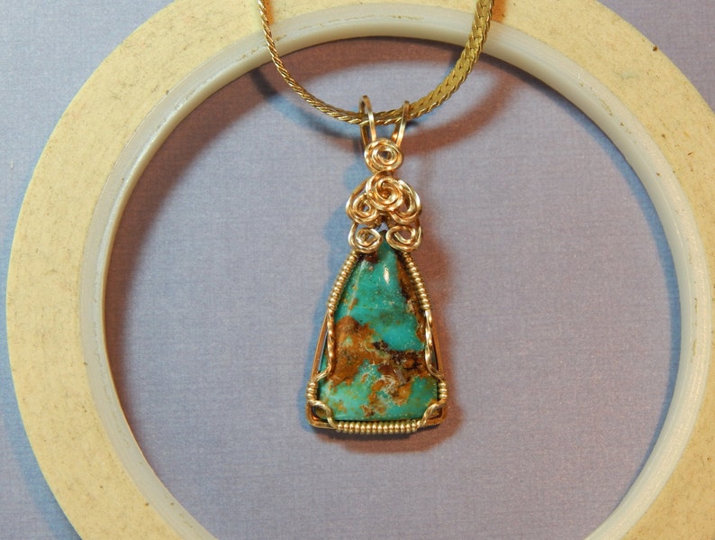 Natural Blue Green Turquoise in Matrix Rock Wire Wrapped in Gold Fill ...