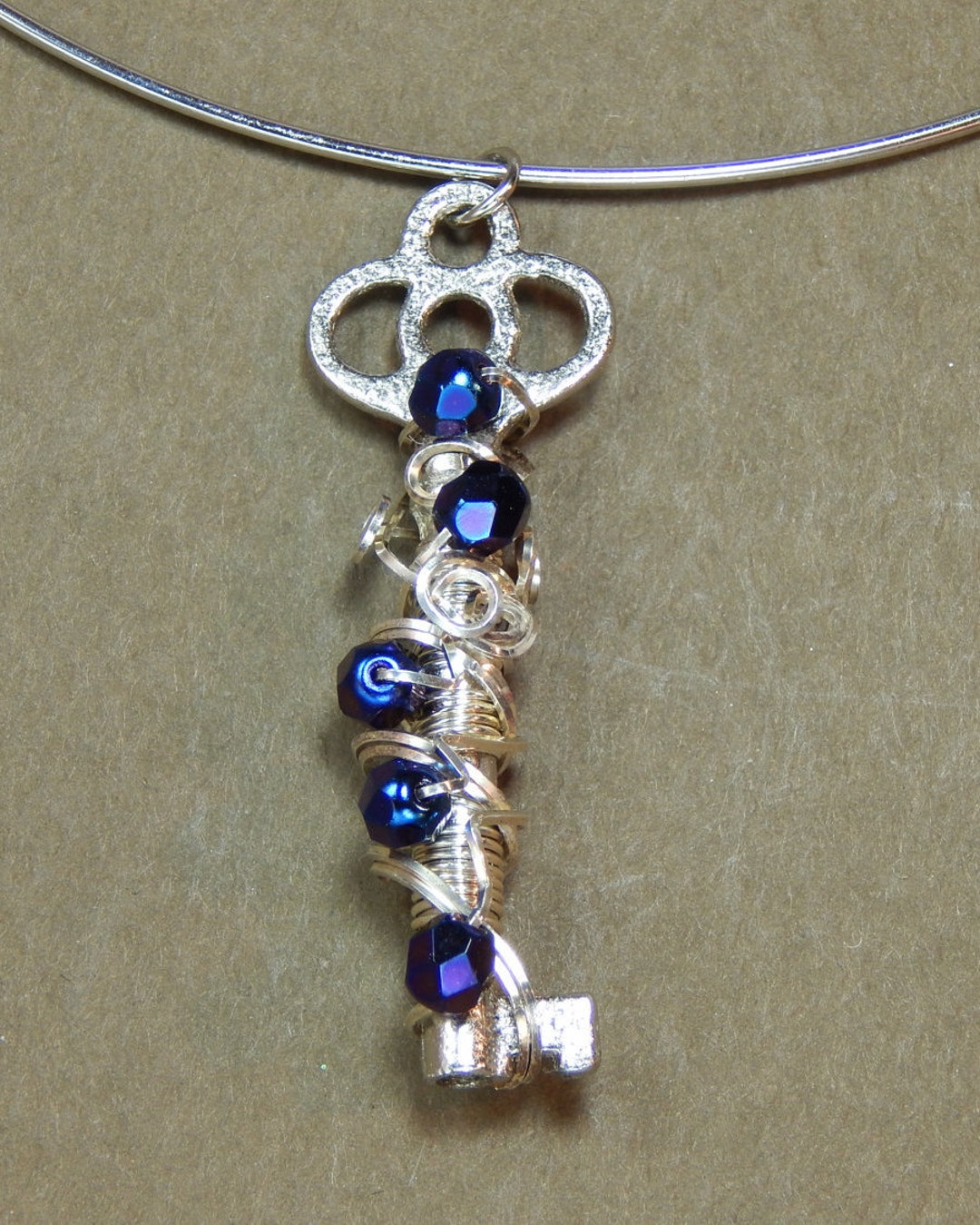 Old Fashioned Silver Color Metal Key Pendant Wire Wrapped With Sterling ...