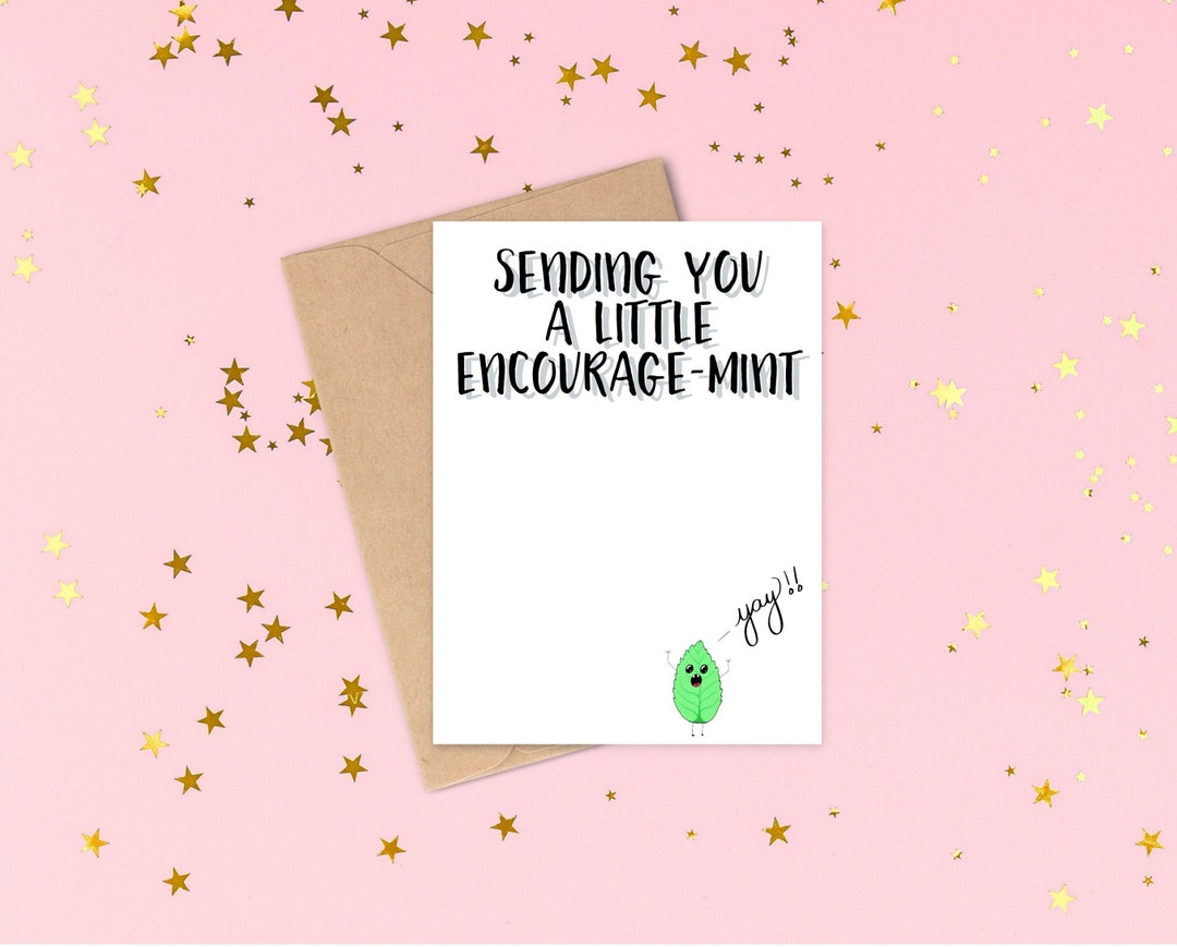 Encouragement Card: Kawaii Punny Mint Stationery - Etsy