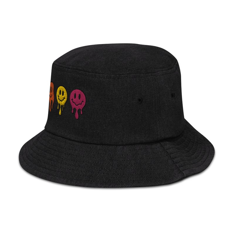 Denim Bucket Hat Melting Smiley Face Bucket, Rave Outdoor Parties ...