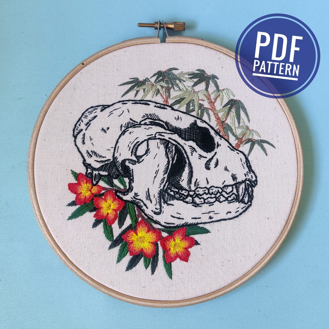 Floral Red Panda Skull PDF Embroidery Pattern - Etsy