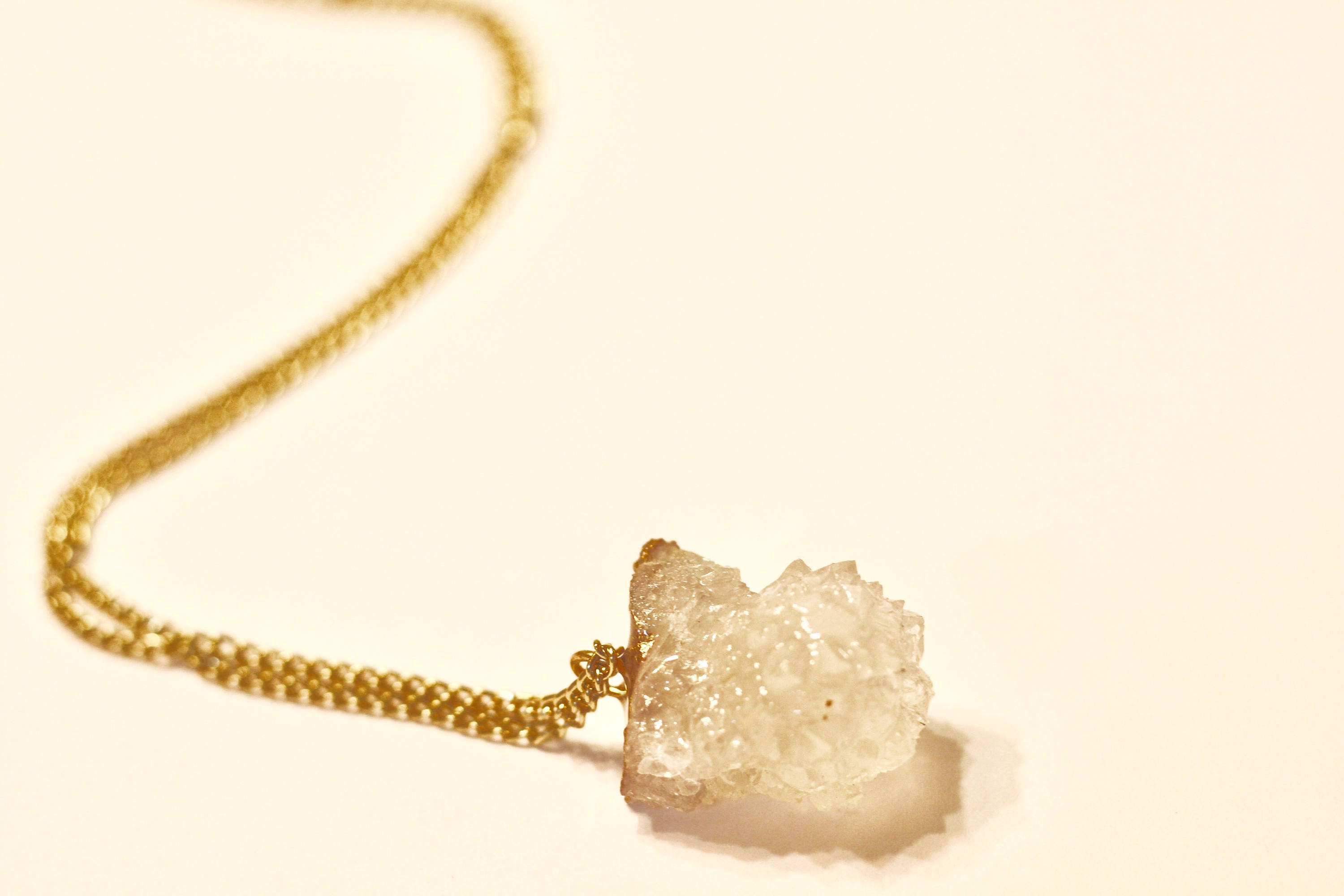 Spiky Crystal Ball Drusy Sphere Clear/White Druzy Quartz Geode Collar ...