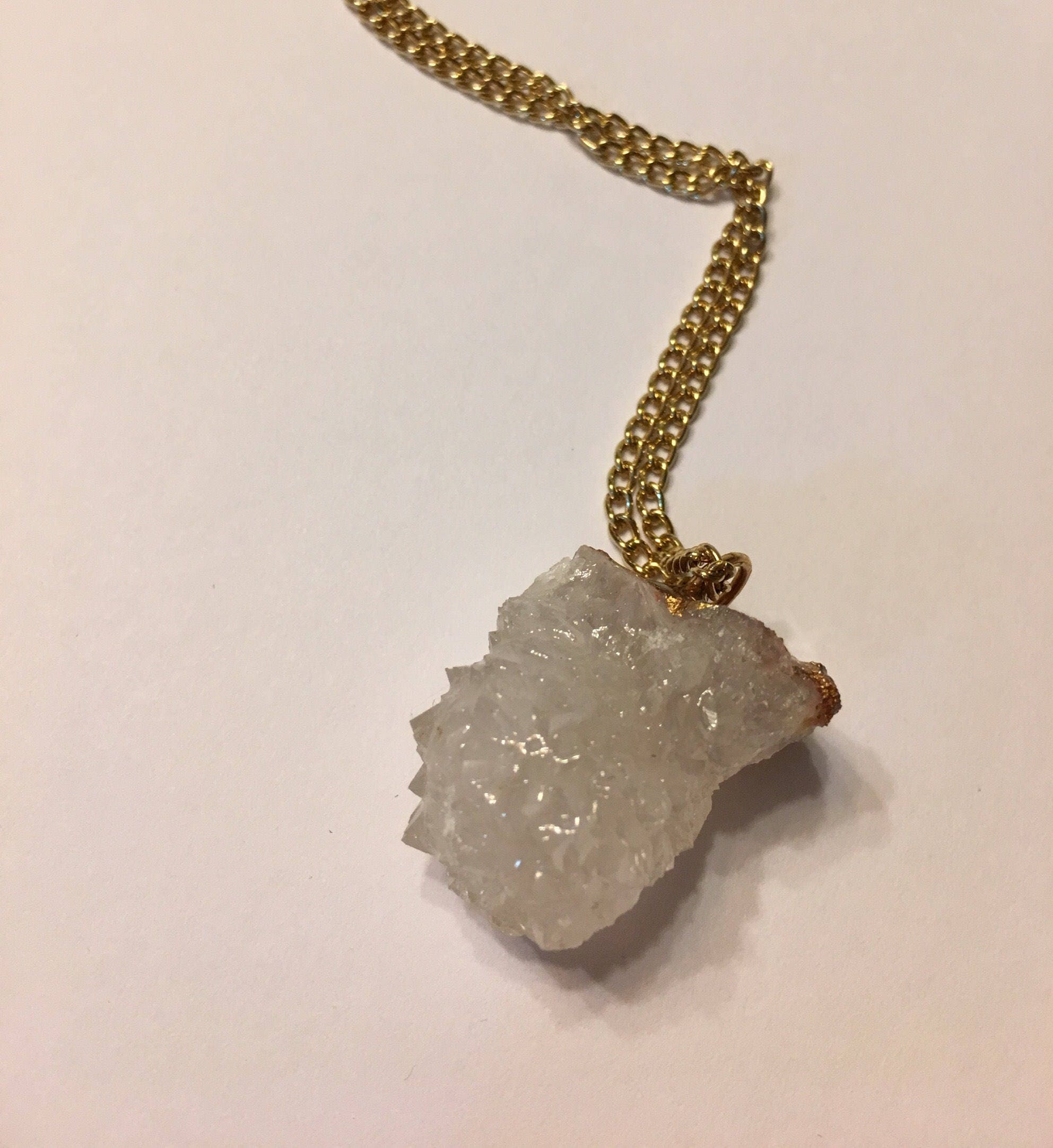 Spiky Crystal Ball Drusy Sphere Clear/White Druzy Quartz Geode Collar ...