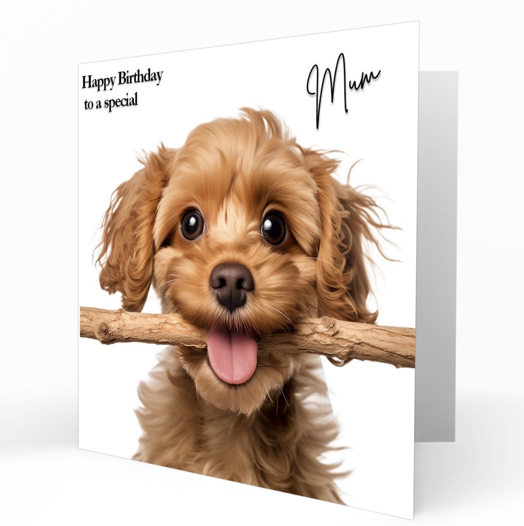 Personalised Cavapoo With a Stick Greeting Card, Any Name Age Relation ...