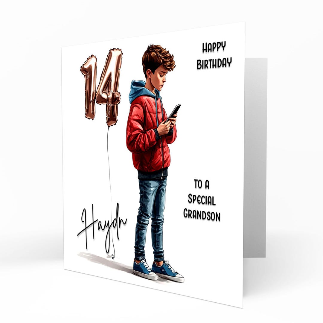 Personalised 14th Birthday Card for Boys Grandson, Son, Nephew, Brother ...