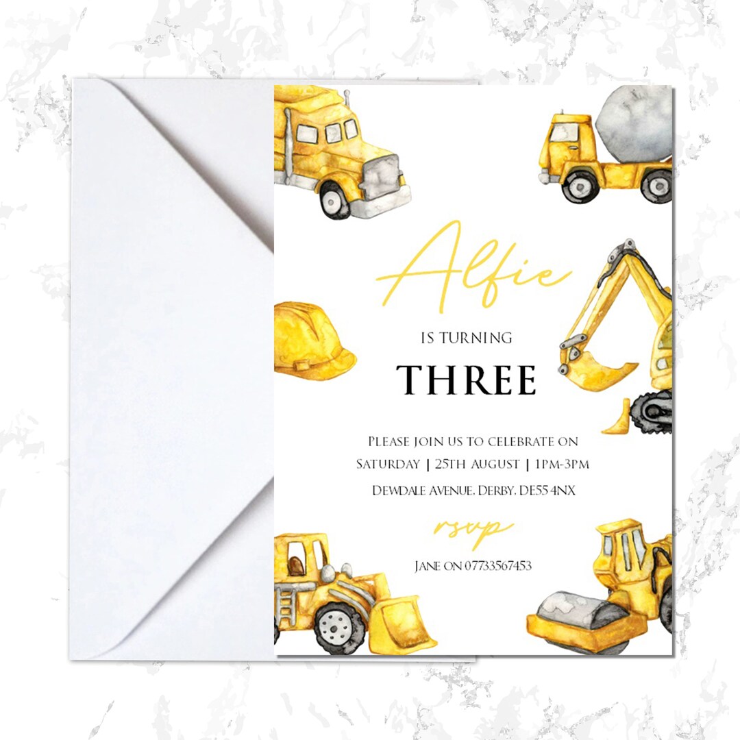 Personalised Birthday Party Invitations Boys Invites, Digger, Truck ...