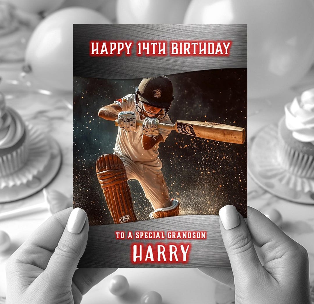Personalised Cricket Birthday Card for Boys Grandson, Son, Nephew, Dad ...