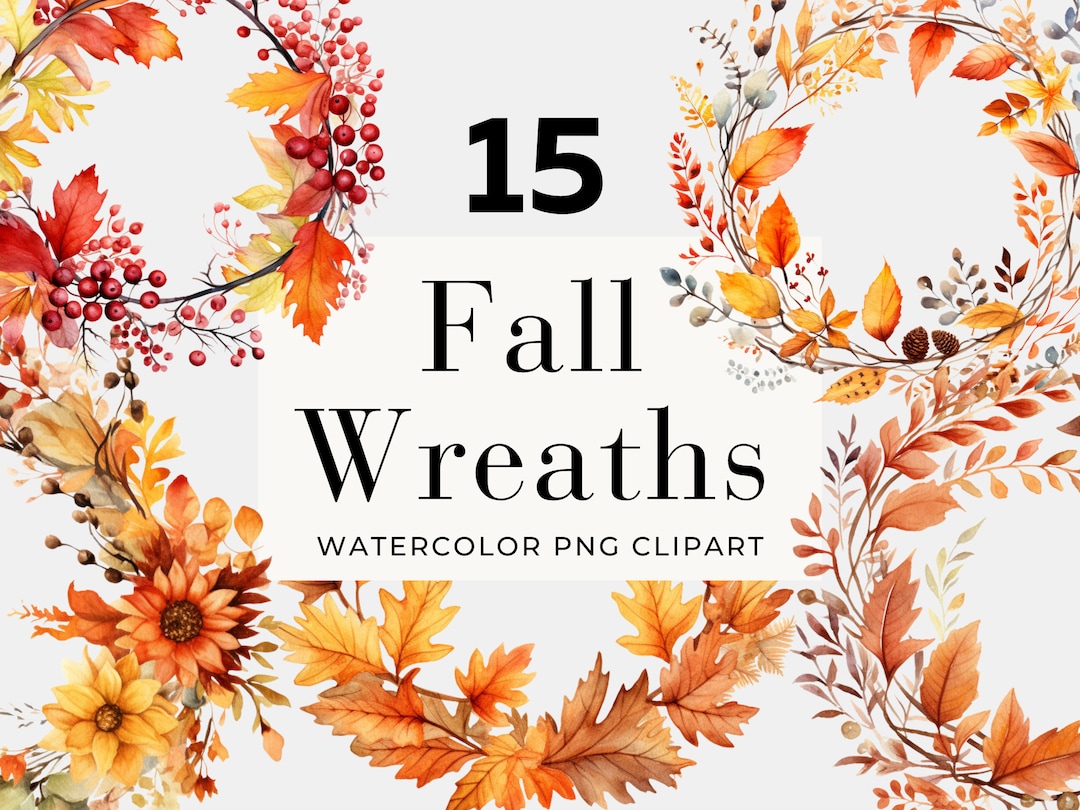 Watercolor Fall Wreath Clip Art, Instant Download, Autumn, Watercolor ...