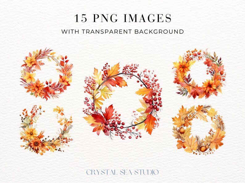 Watercolor Fall Wreath Clip Art, Instant Download, Autumn, Watercolor ...