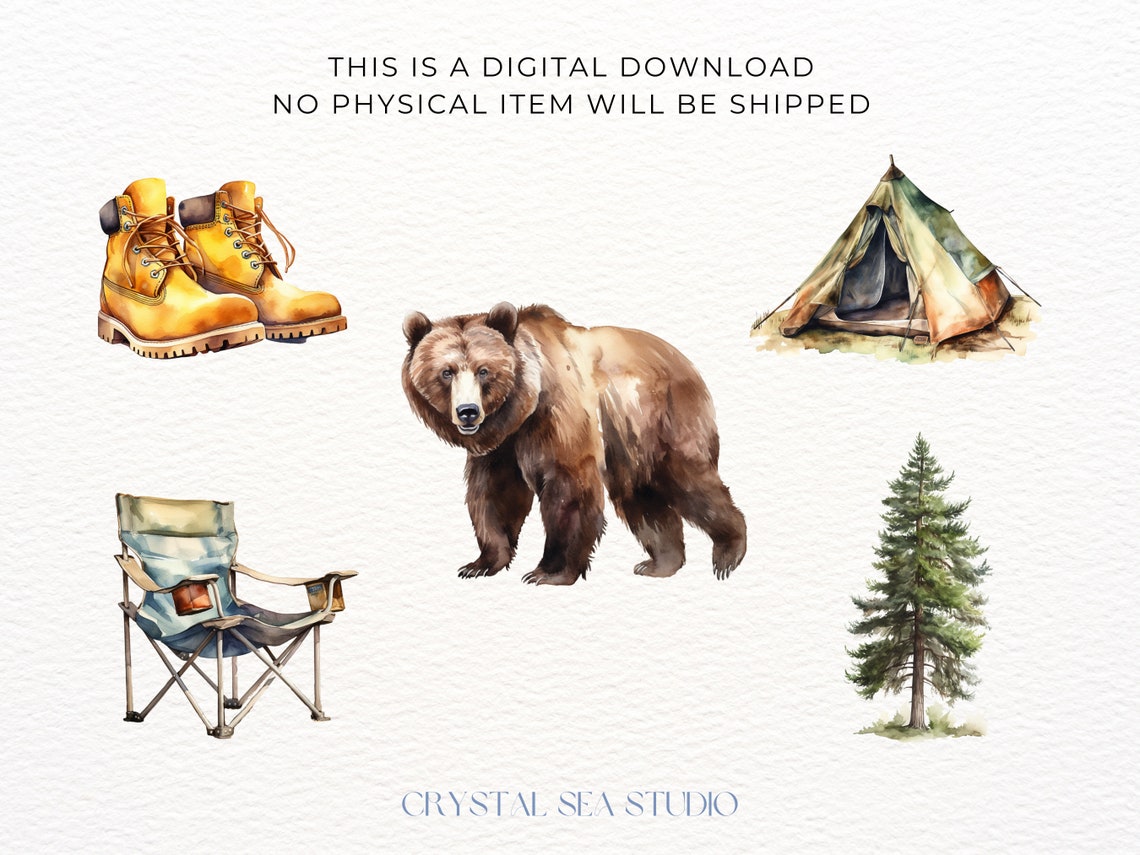 Watercolor Camping Clipart, Commercial Use, Happy Camper PNG, Camping ...