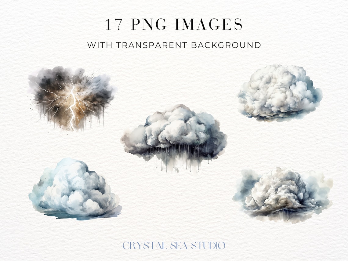 Watercolor Cloud Clipart, Weather Clipart, Cloud SVG, Commercial Use ...