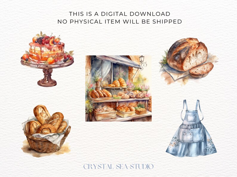 Watercolor Bakery Clipart, Instant Download, Baking Clipart, Bread ...
