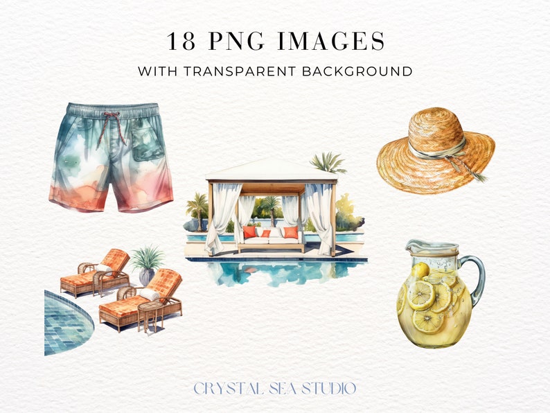 Watercolor Pool Party Clipart Instant Download Pool Clipart - Etsy